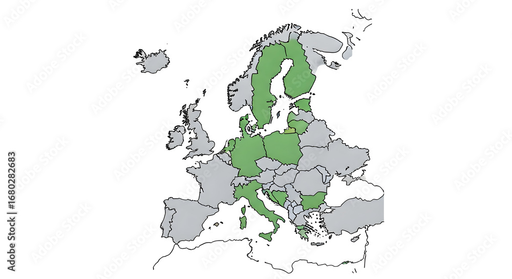 Map of Europe highlighting countries that are members of the European ...