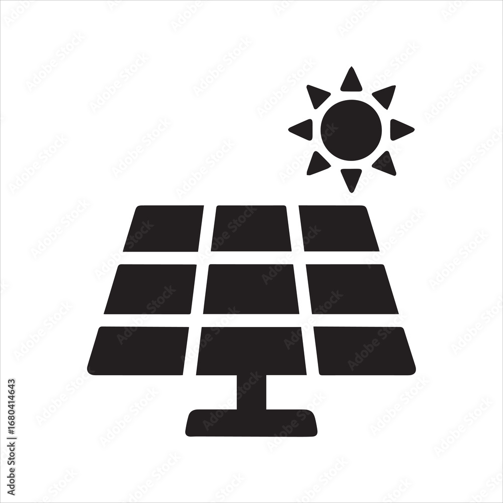 Solar Panel Icon – Minimal Vector Renewable Energy and Sun Power Symbol ...