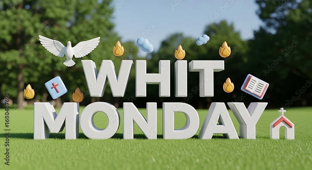 A serene 3D rendering celebrating the Christian holiday of Whit Monday ...