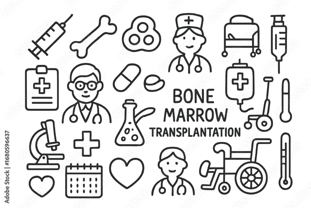 Bone Marrow Transplant Icons. Hand-drawn doodle illustration bone ...