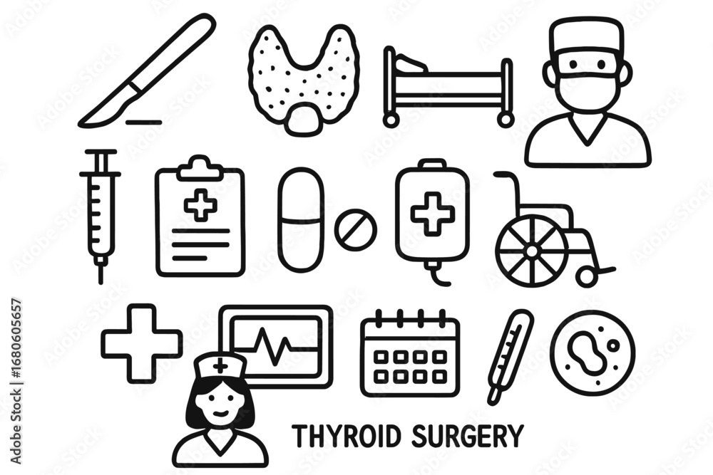 Stock-Vektorgrafik „Thyroid Surgery Doodle Icons. Hand-drawn doodle ...