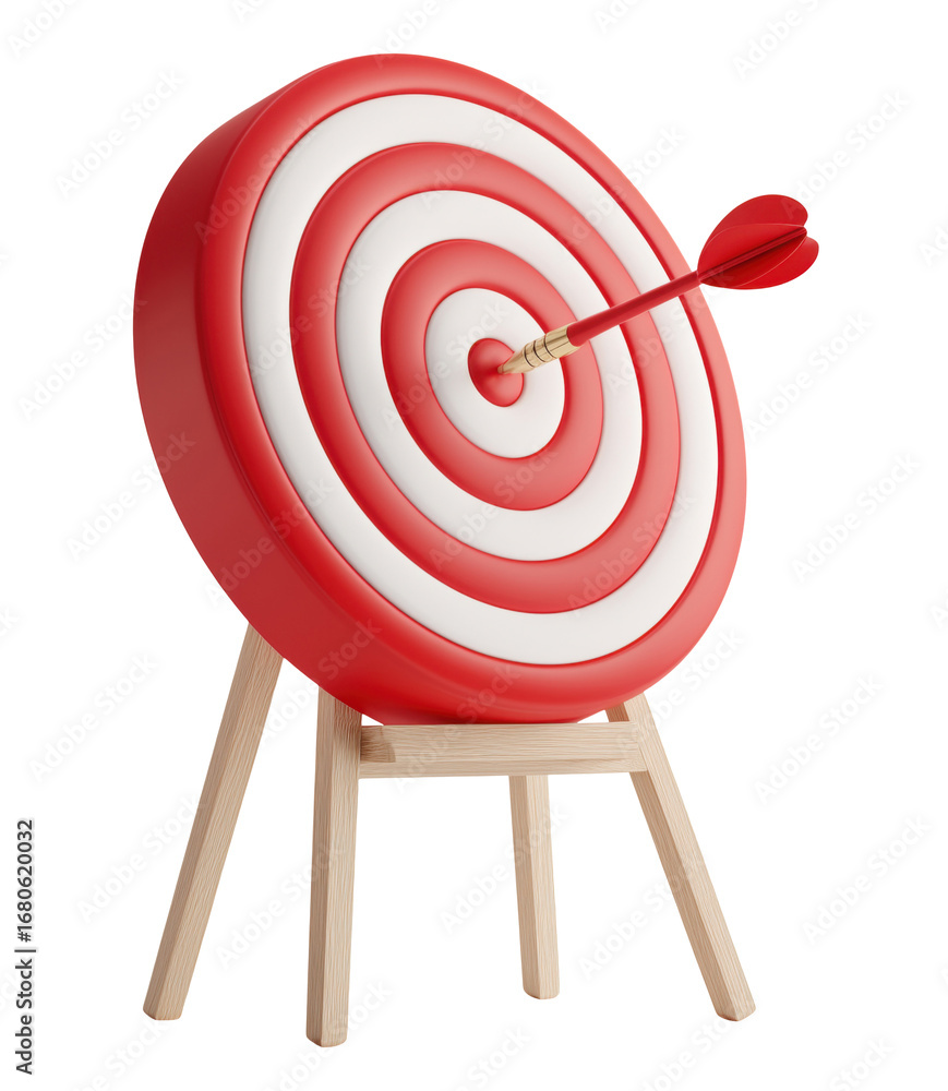 Classic red and white target with red arrow hitting center isolated on ...