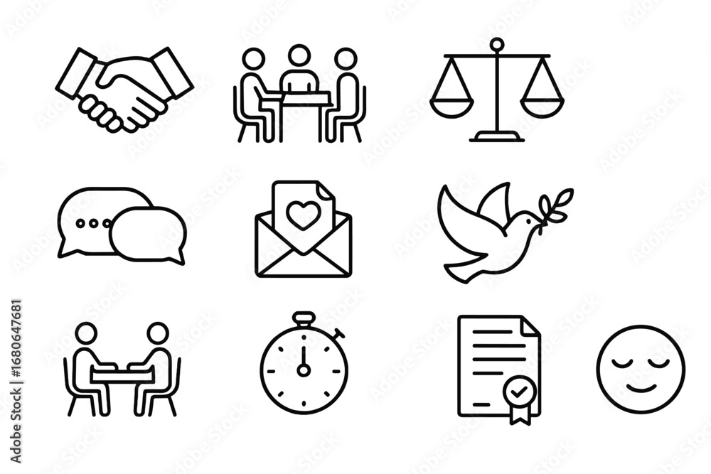 Workplace Conflict Icons. Outline icon set of workplace conflict ...
