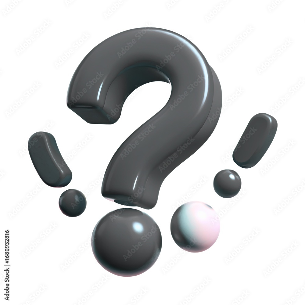 Cute 3D Question Mark with Exclamation Points, Gray Cartoon Warning ...