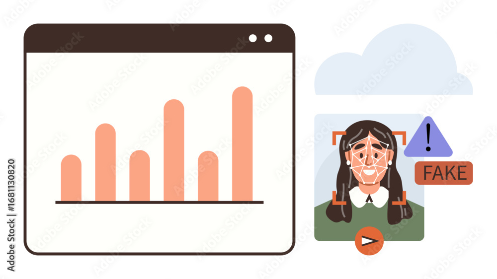 Bar chart in browser window linked to deepfake detection system ...