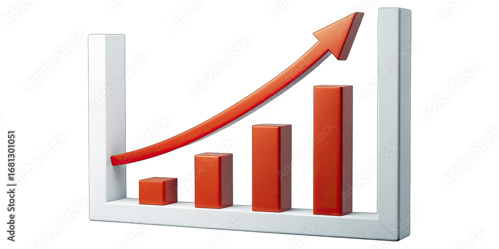 Illustration Stock Red upward arrow graph showing rising trend concept ...