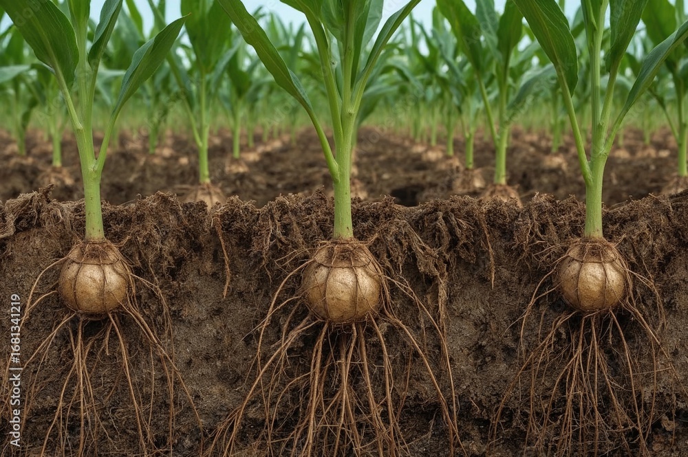 Nitrogen-fixing root nodules created by Rhizobium bacteria on pea plant ...