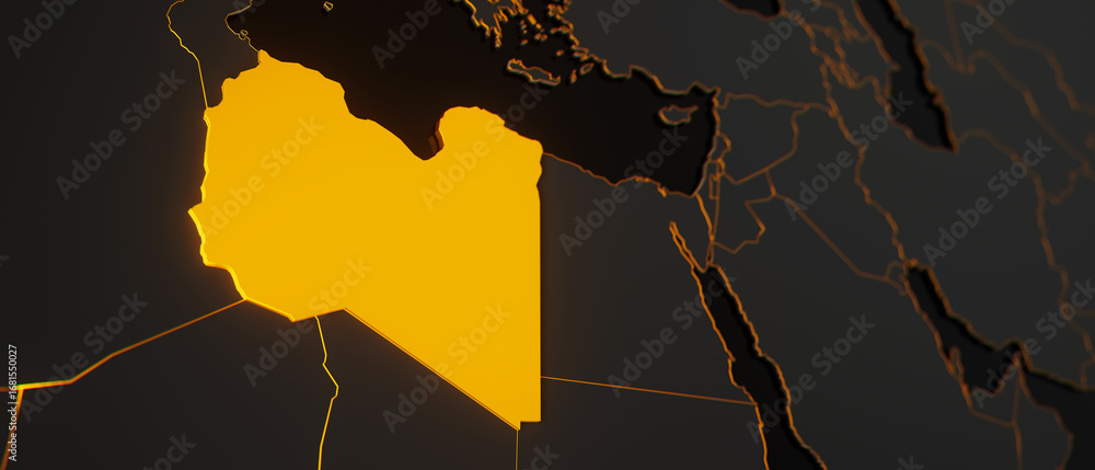 Illustration Stock Golden Libya 3d map surrounded with other countries ...