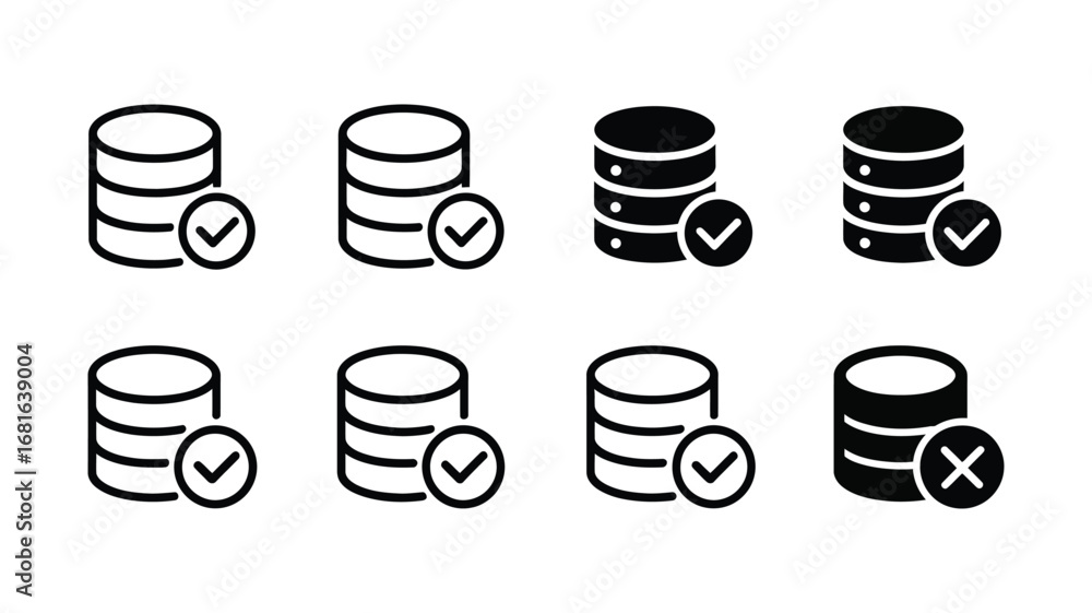 Vector art of database icons with check marks and cross symbols for ...