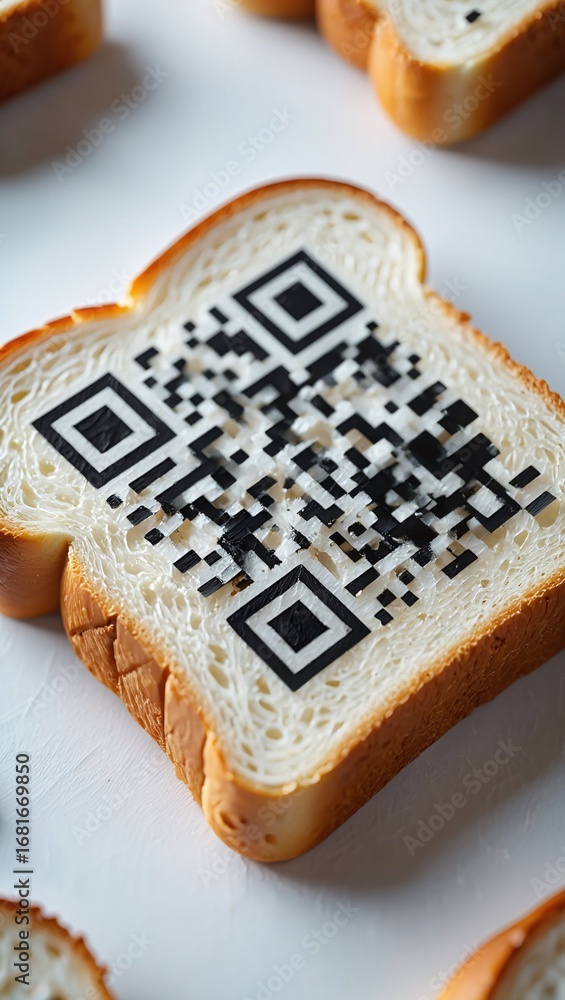 Innovative Food Tech Concept Toast Slice with QR Code Printed on Bread ...