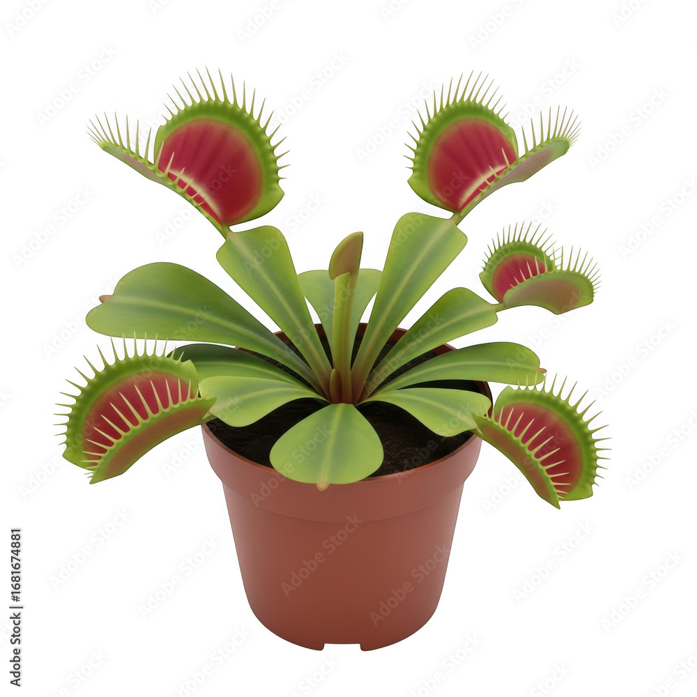 Vibrant venus flytrap plant in terracotta pot captivating insectivore ...