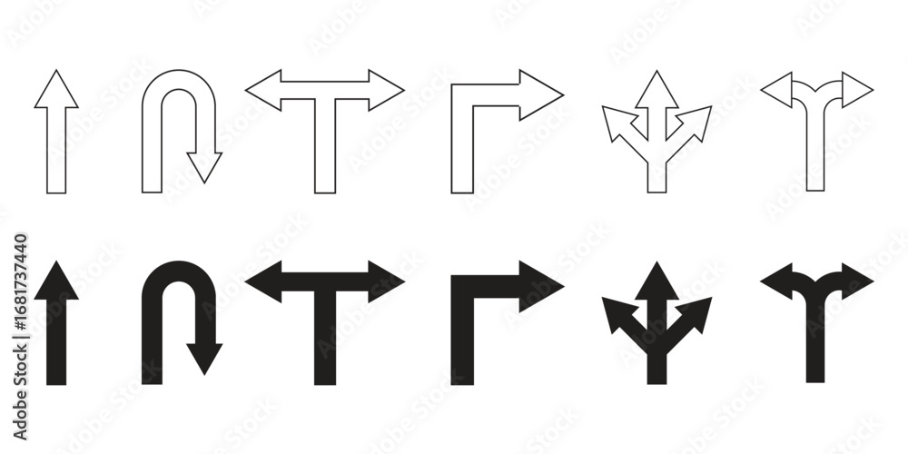 Direction and Navigation Icon Set – Alternate Route, One Way, U-Turn ...