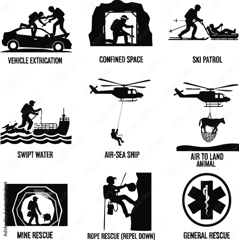 create need kinds of different Rescue operations pictograms like ...