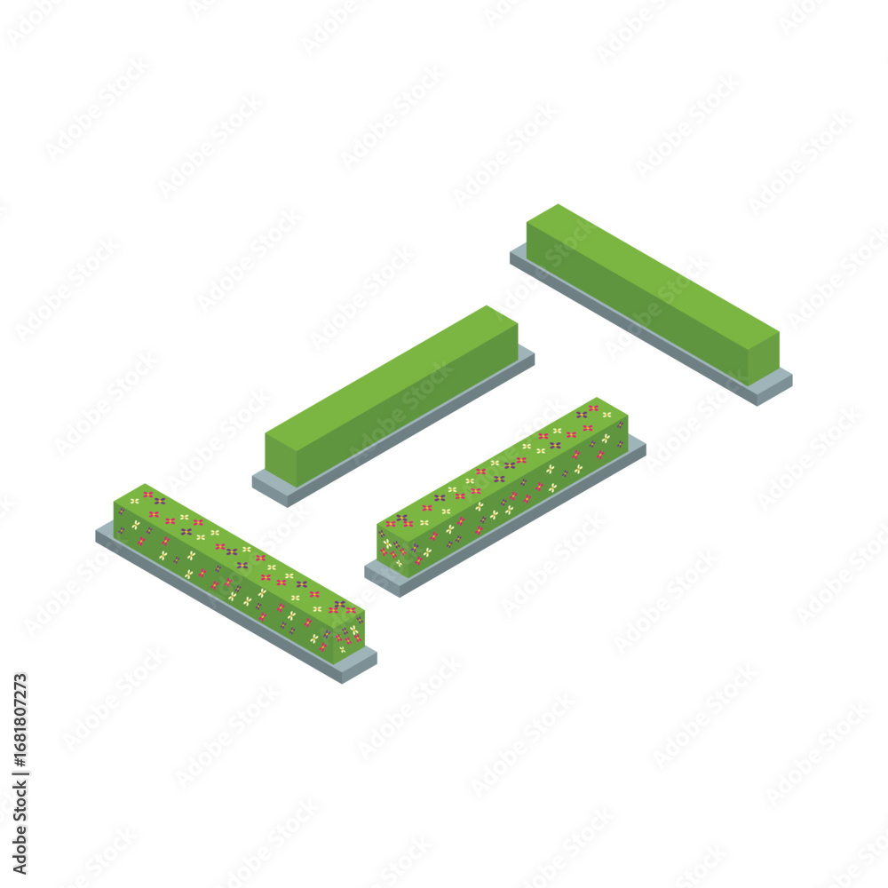 Stock-Vektorgrafik „Isometric 3D vector illustrations of green hedges ...