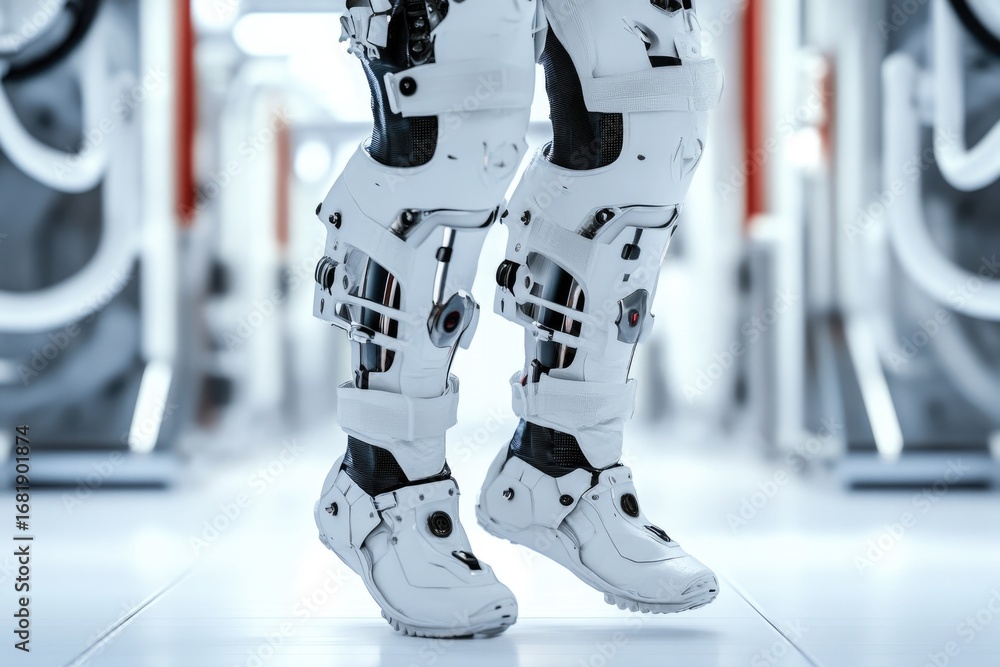 Advanced exoskeleton legs in futuristic medical setting for mobility ...