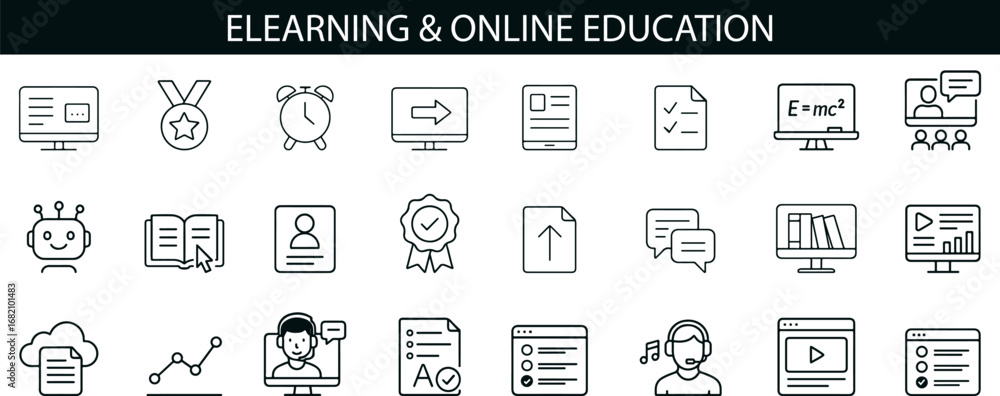 eLearning and Online Education Icon Set for Virtual Classrooms, EdTech ...