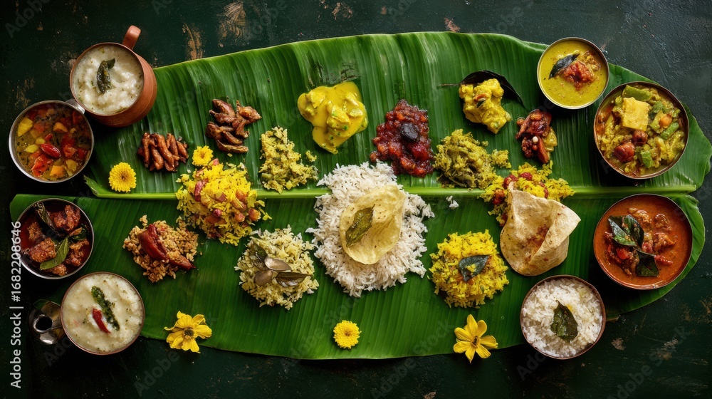 Authentic Onam Sadhya Vegetarian Feast on Banana Leaf Premium South ...
