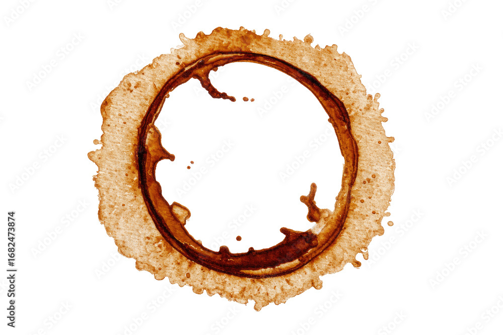 Circular coffee stain on black background. A coffee ring, detailed and ...