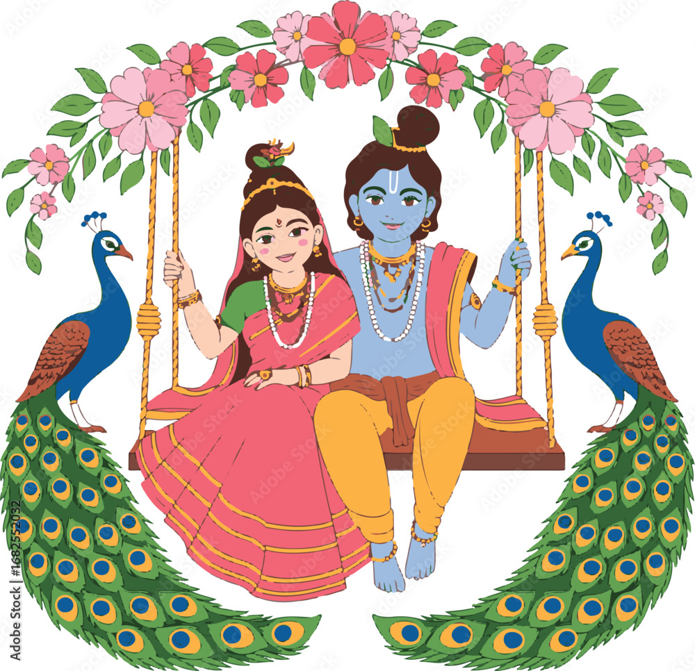 Radha Krishna on Swing Hindu Art Spiritual Iconography Traditional ...