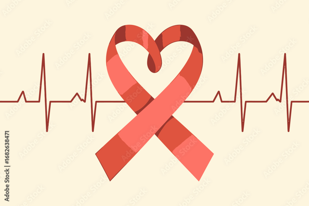 Heart-shaped ribbon symbolizing love and cardiac health against a ...