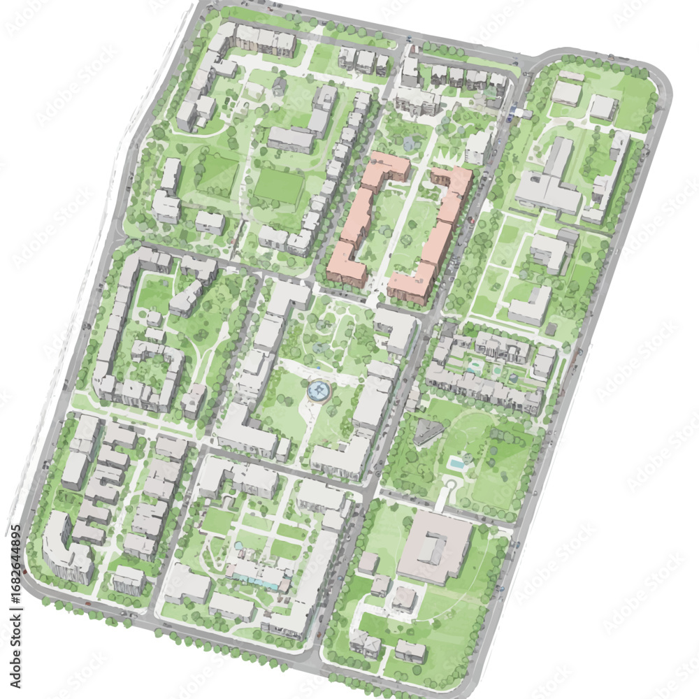 This detailed urban master plan illustrates a modern residential ...