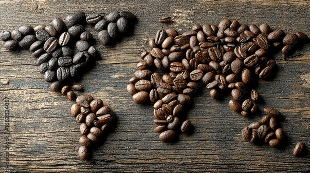 World map of coffee beans Stock Illustration | Adobe Stock