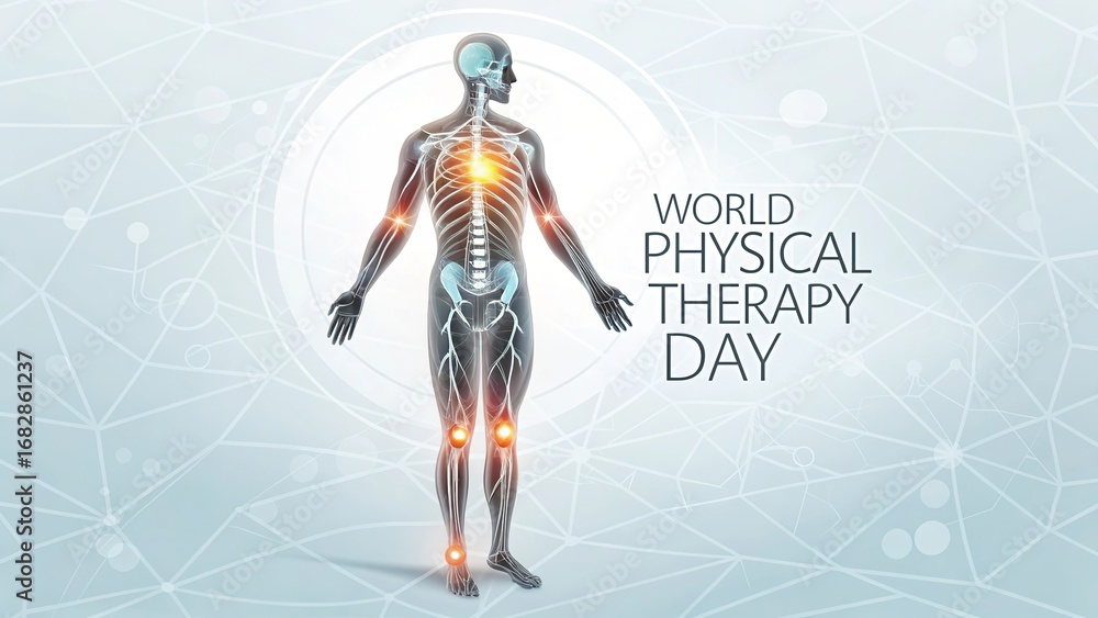 World Physical Therapy Day, Human body showing glowing anatomical ...
