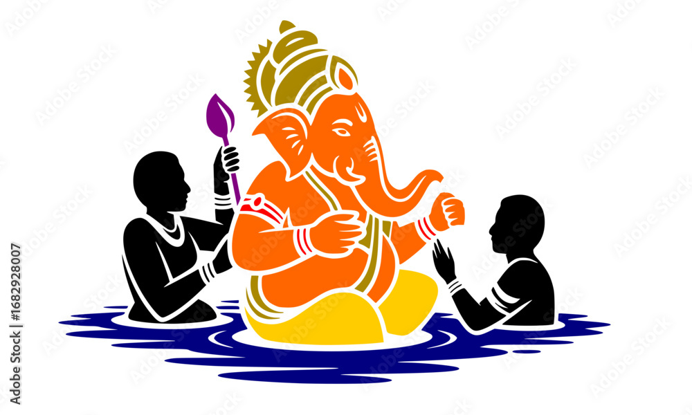 เวกเตอร์ Stock Ganesh Visarjan Immersion Silhouette Vector Illustration ...