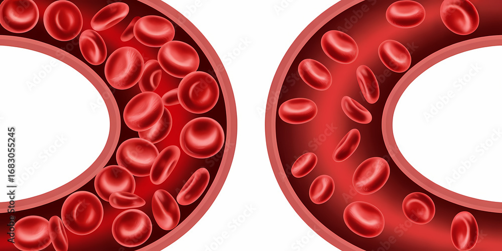Blood Vessel Comparison Illustration | High vs Low Red Blood Cell ...