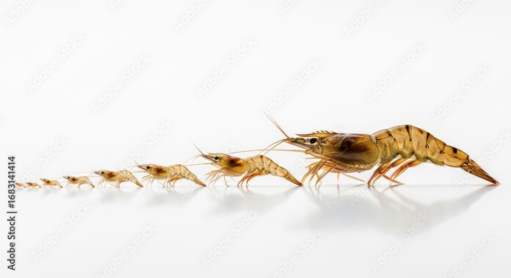 Life cycle of a shrimp showing different growth stages. Stock Photo ...