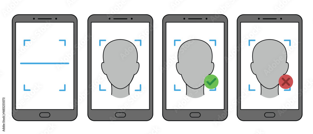 Mobile Face ID Recognition Scan Illustration Guide Stock Vector | Adobe ...