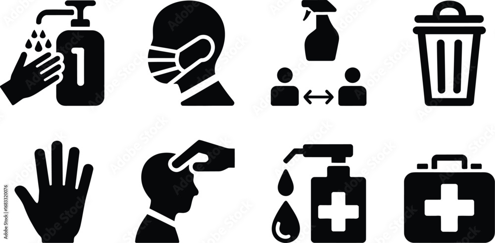 Collection of hygiene and safety icons for health and prevention ...