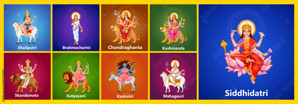 Goddess Navadurga nine Devi for the celebration of Chaitra Navratri ...