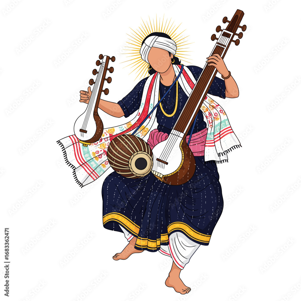 Baul singers (with unique attire and instruments).ai vector, Indian ...