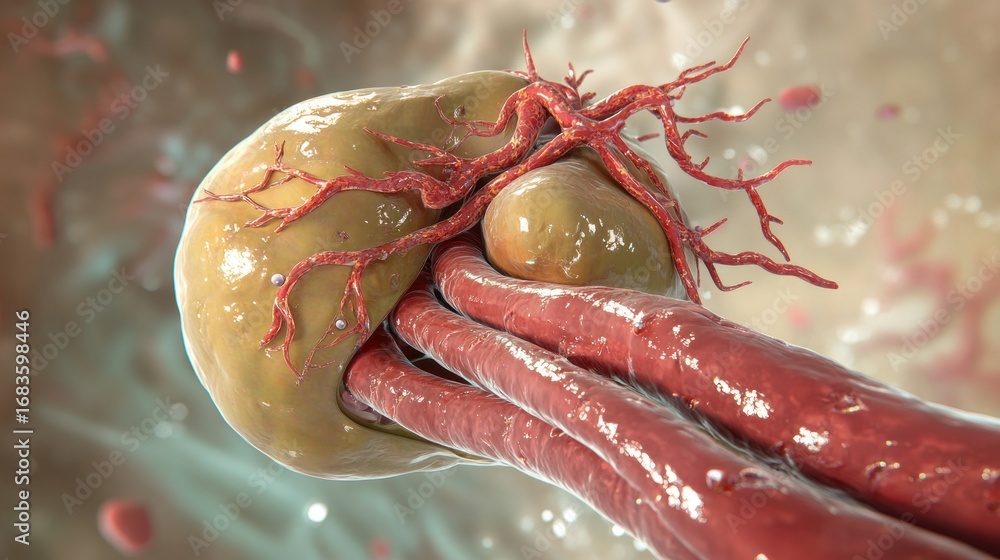 Detailed scientific visualization of glomerulus anatomy with blood ...