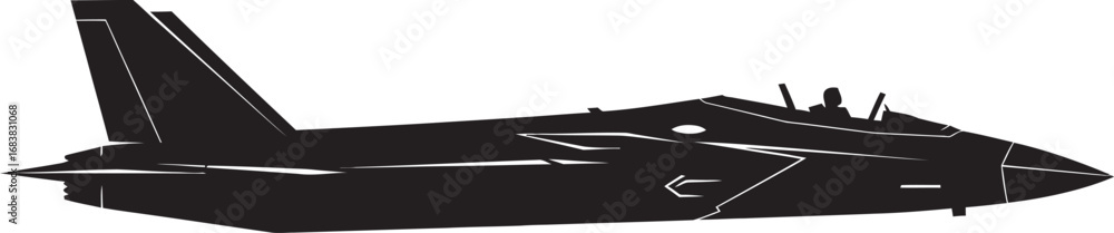 Stylized black silhouette of an F14 Tomcat fighter jet in a static side ...