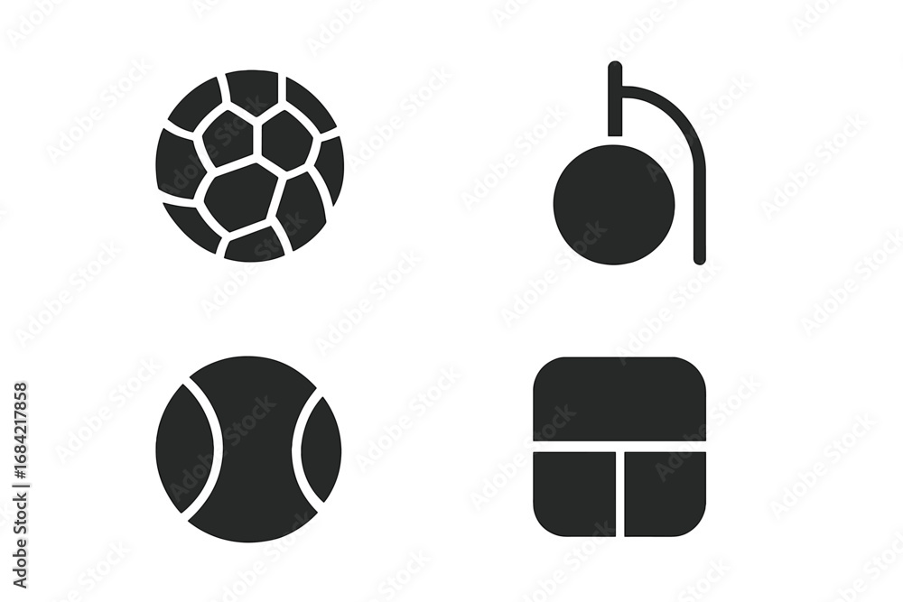 Recreational sports balls solid glyph icon set. Playground games ...