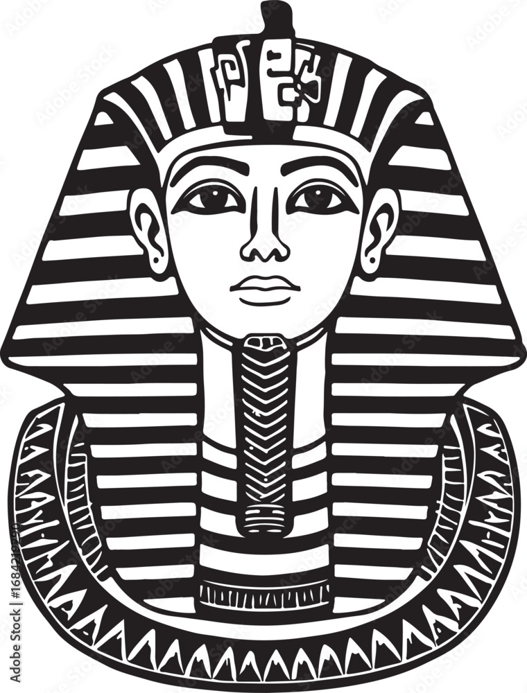 Ancient Egyptian Pharaoh Face Black and White Illustration of Royal ...