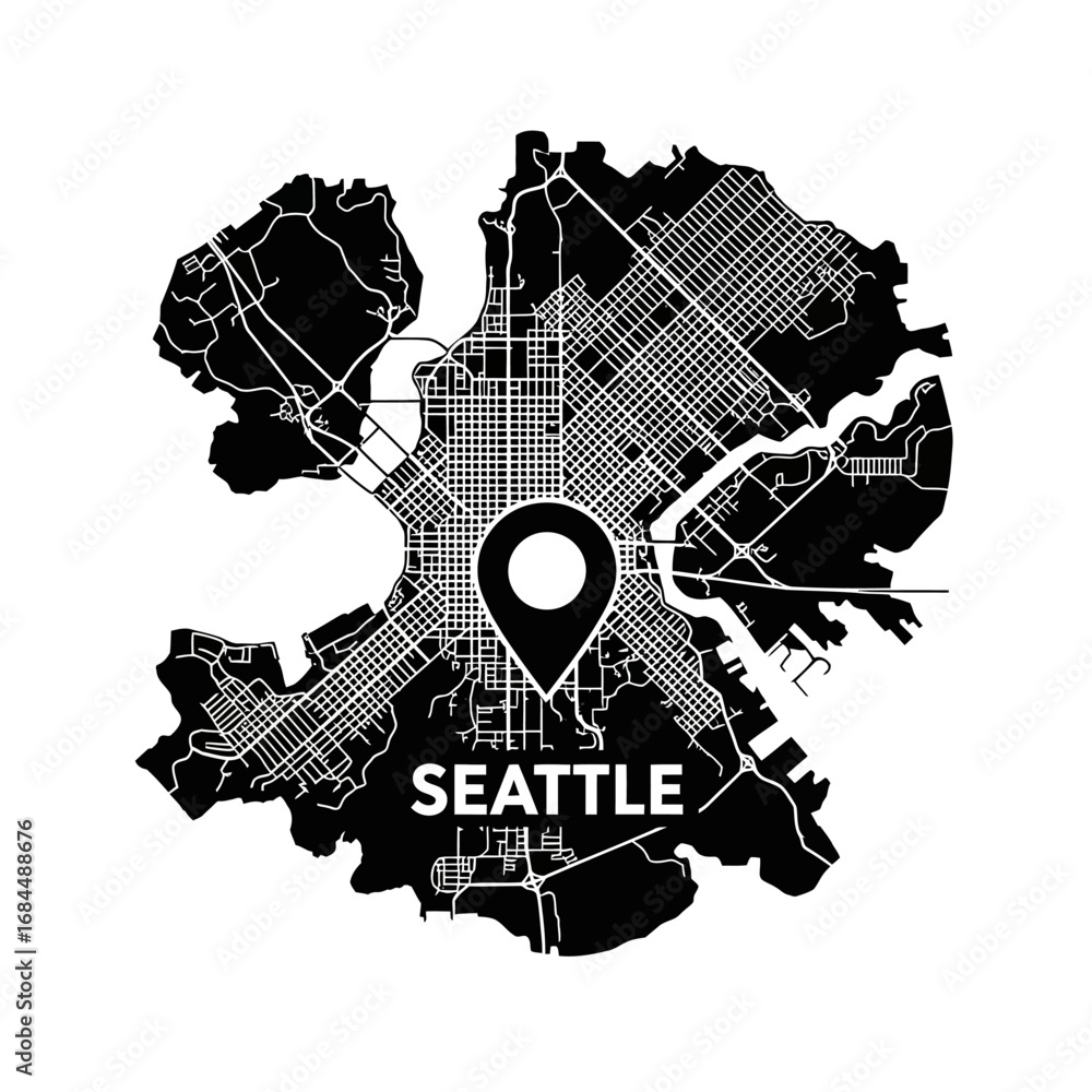 Seattle urban plan blueprint, representing roads and neighborhoods in ...