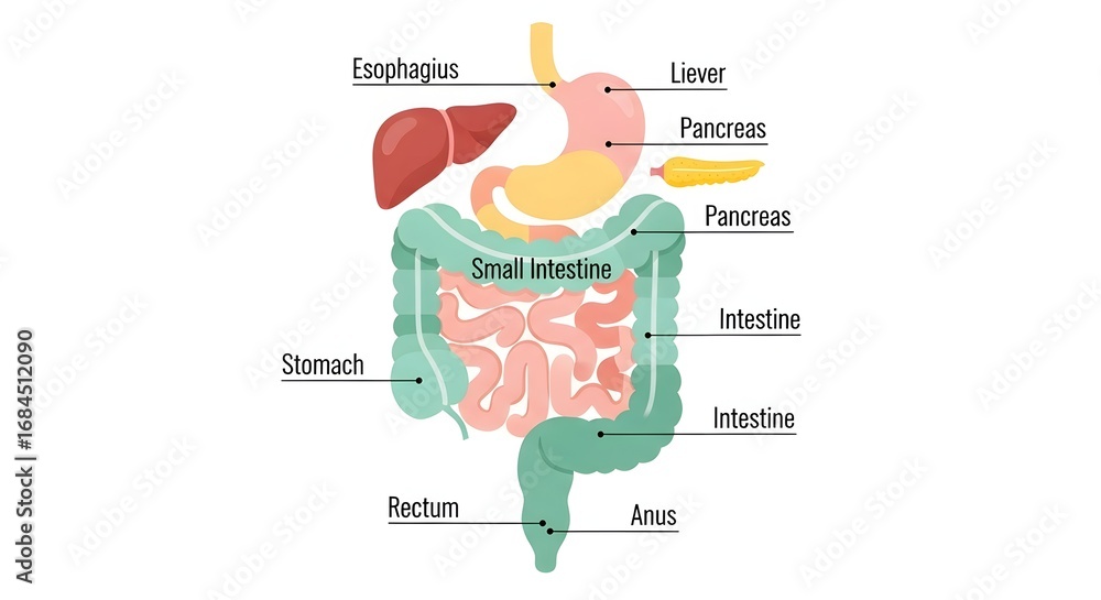 Anatomy of the Human Digestive System with Labeled Organs and ...