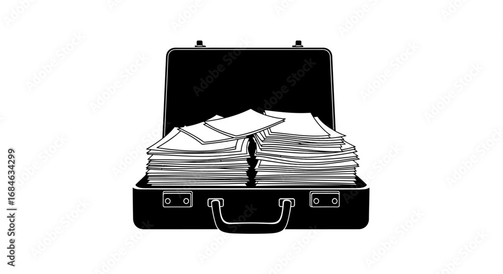 open briefcase full of documents, papers, files, business, office, work ...