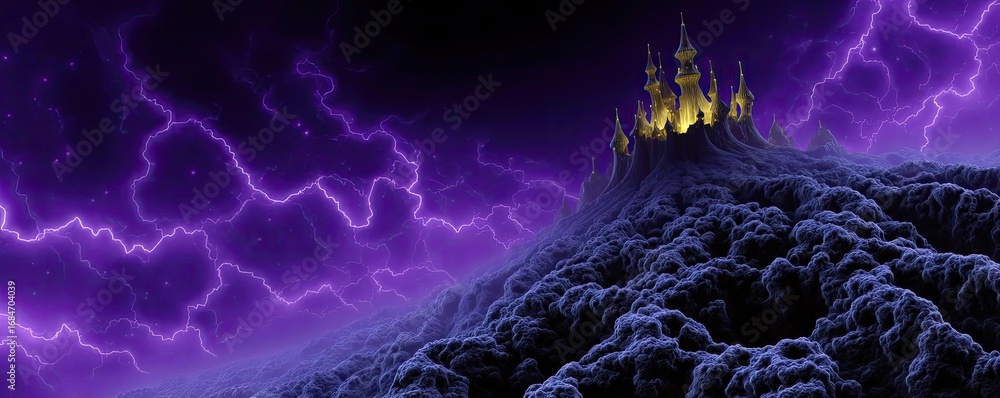 Ilustración de Stock Demon castle standing tall in hell concept. A ...