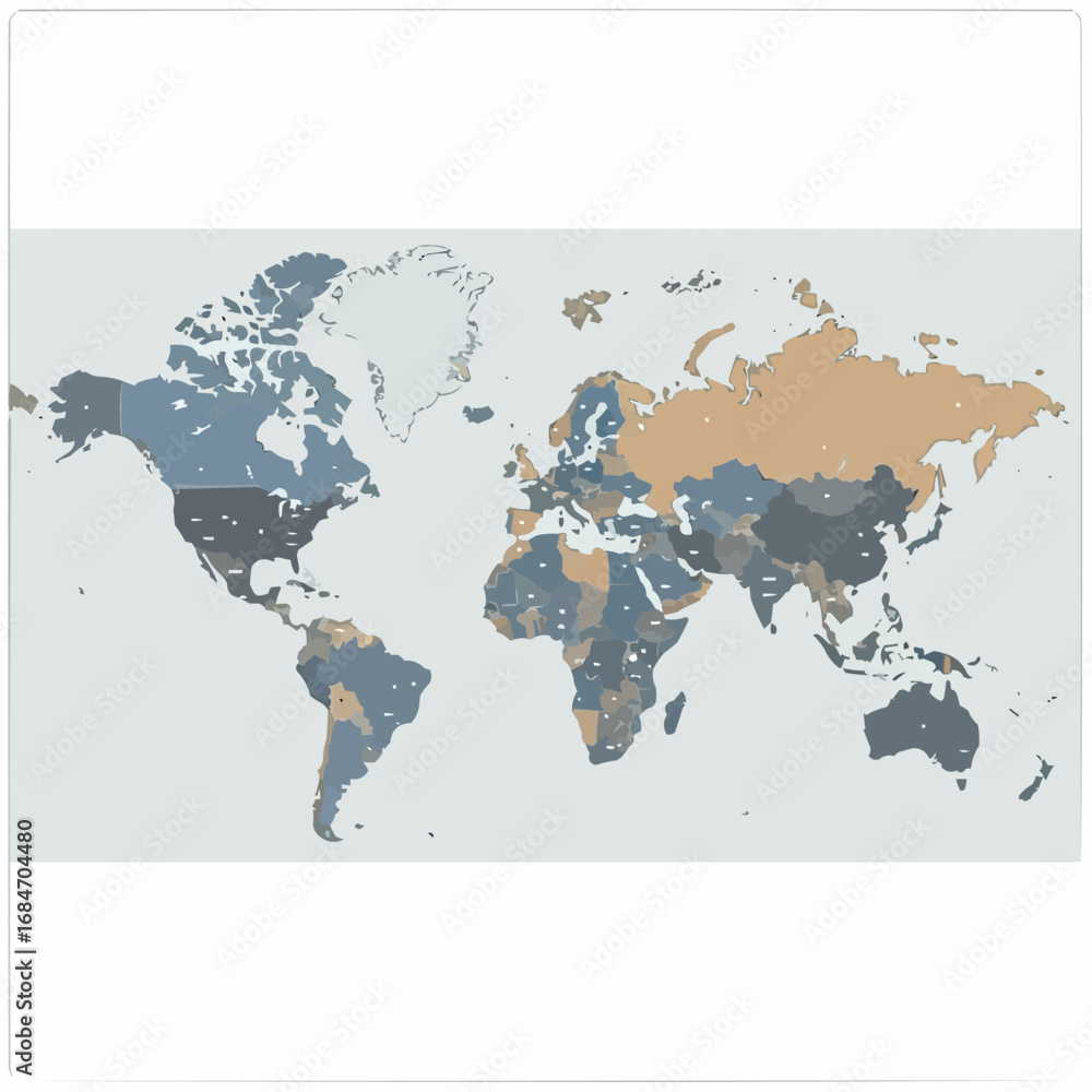 Vector illustration of a global political map showing international ...