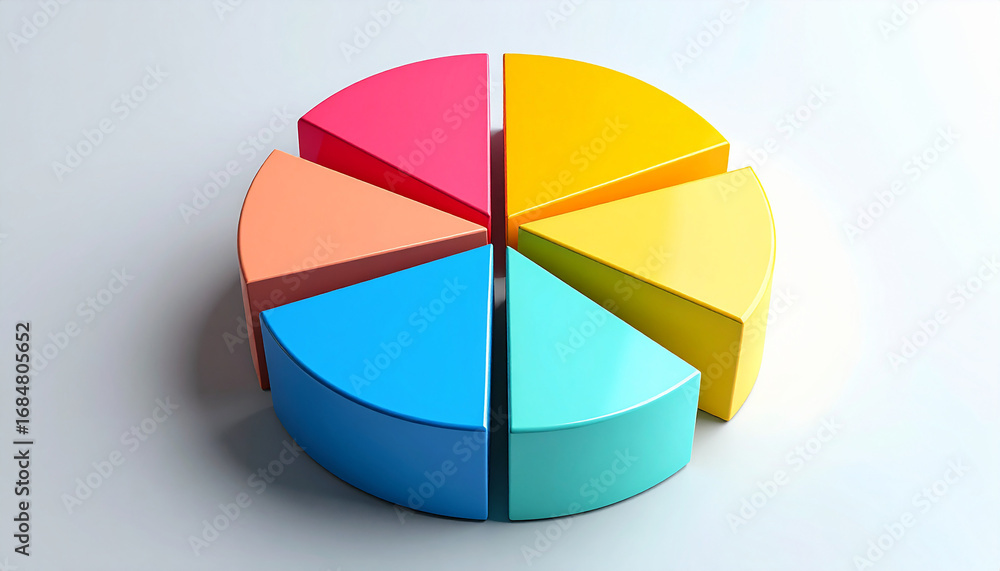 Photo Stock 6 segment pie chart, vibrant color palette. For reports ...