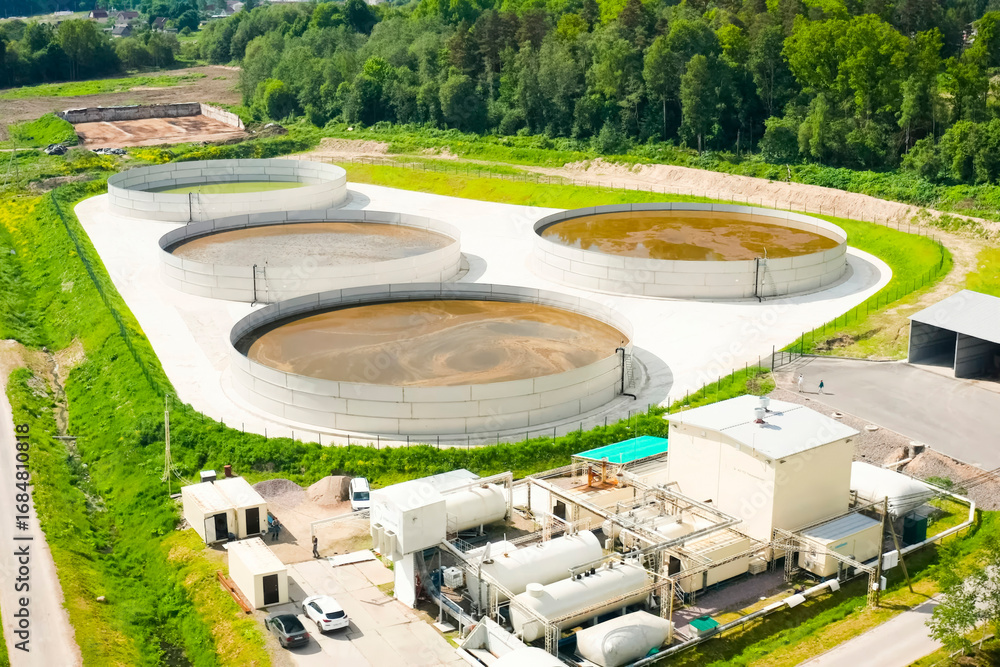 Manure treatment tanks at biogas, production factory. Stock Photo ...