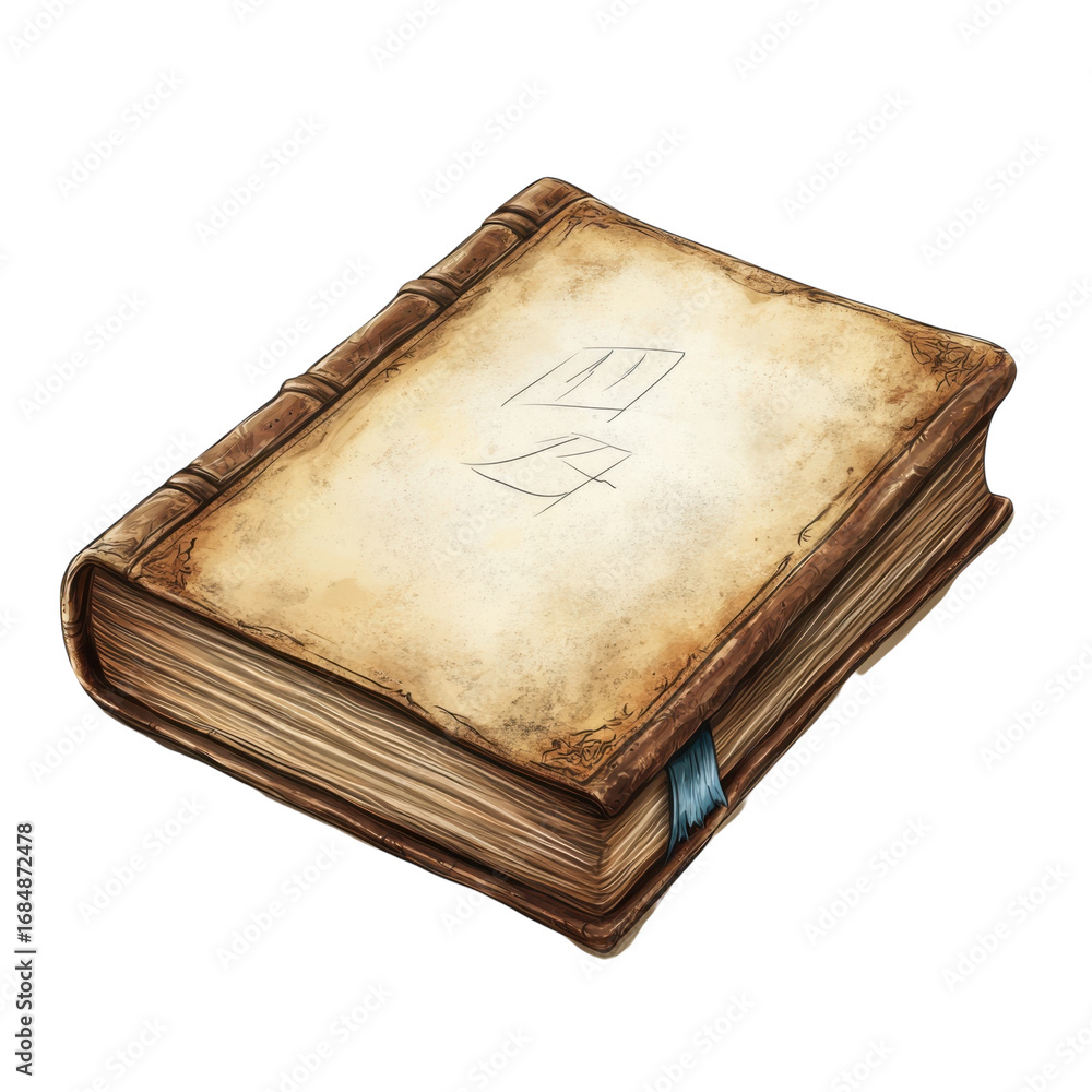 Ancient tome with aged parchment cover and mysterious symbols perfect ...