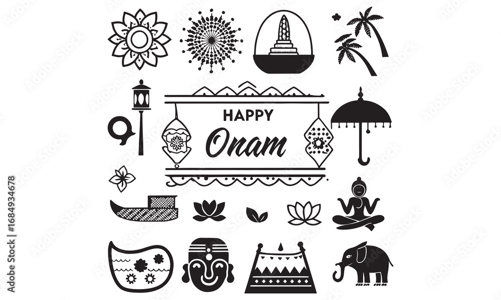 Happy Onam 2025 | Kerala Onam Festival Icons, Symbols, Wishes ...