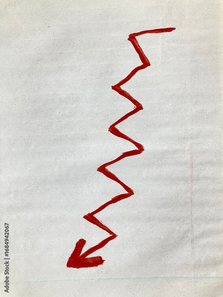 Hand drawn Arrows graph red paint on white paper. graph with arrow ...