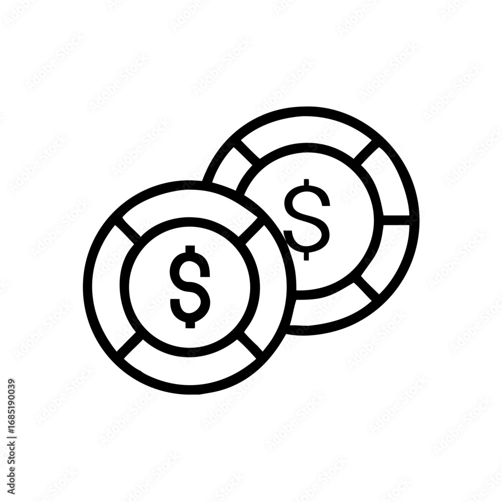 Two round tokens with a dollar symbol displayed in a simple black and ...