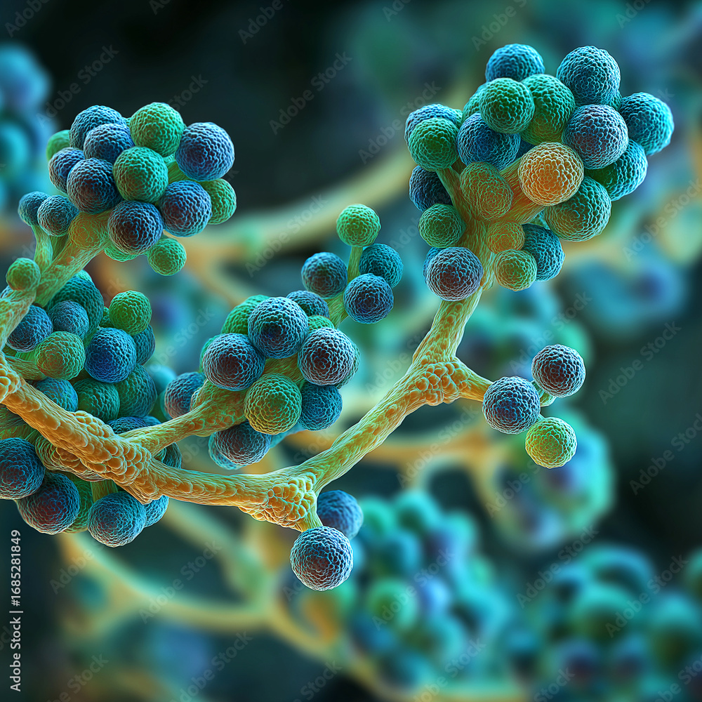 Candida fungi, generative ai illustration showing budding yeast cells ...